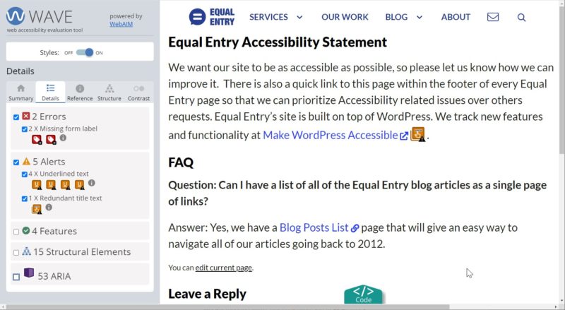 Equal Entry Website Mistakenly Called Out as Inaccessible | Equal Entry